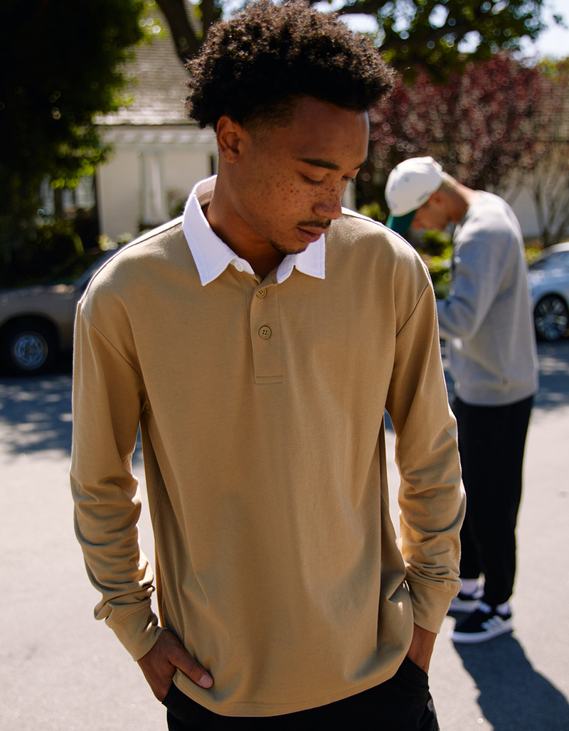 RSQ Mens Solid Rugby Shirt - KHAKI - M | Tillys