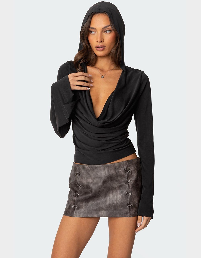 EDIKTED Nira Hooded Cowl Neck Top - BLACK - XL | Tillys