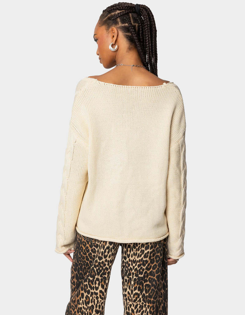 EDIKTED Inga Oversized Cable Knit Sweater - BEIGE | Tillys
