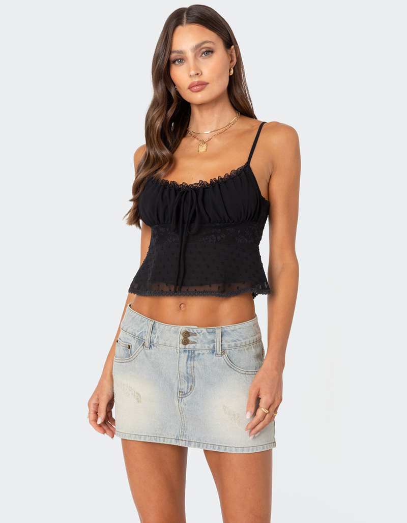 EDIKTED Wendy Tie Back Lacey Top - BLACK | Tillys