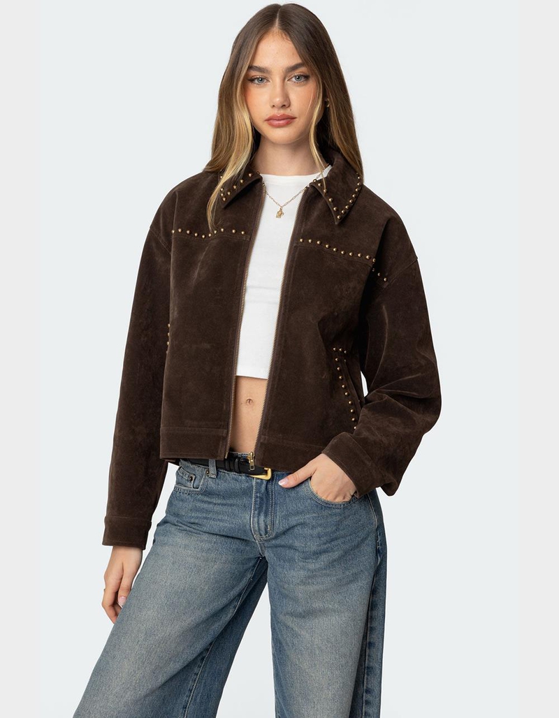 EDIKTED Memphis Studded Faux Suede Jacket - BROWN | Tillys