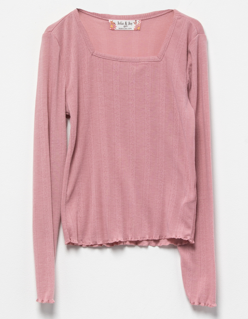 JOLIE & JOY Pointelle Square Neck Girls Top - PINK | Tillys