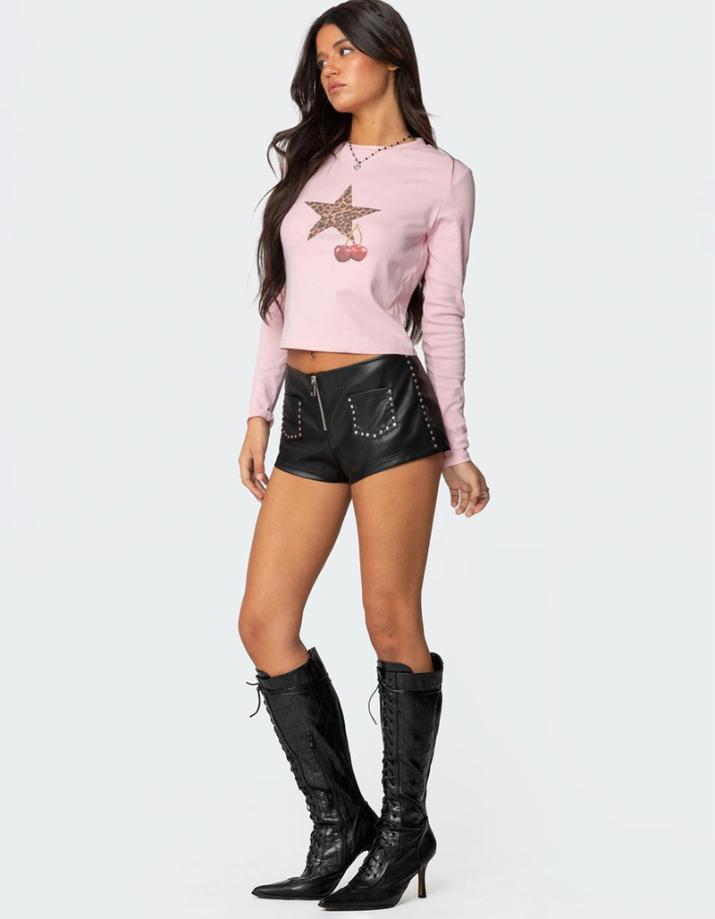 EDIKTED Studded Faux Leather Micro Shorts - BLACK - M | Tillys