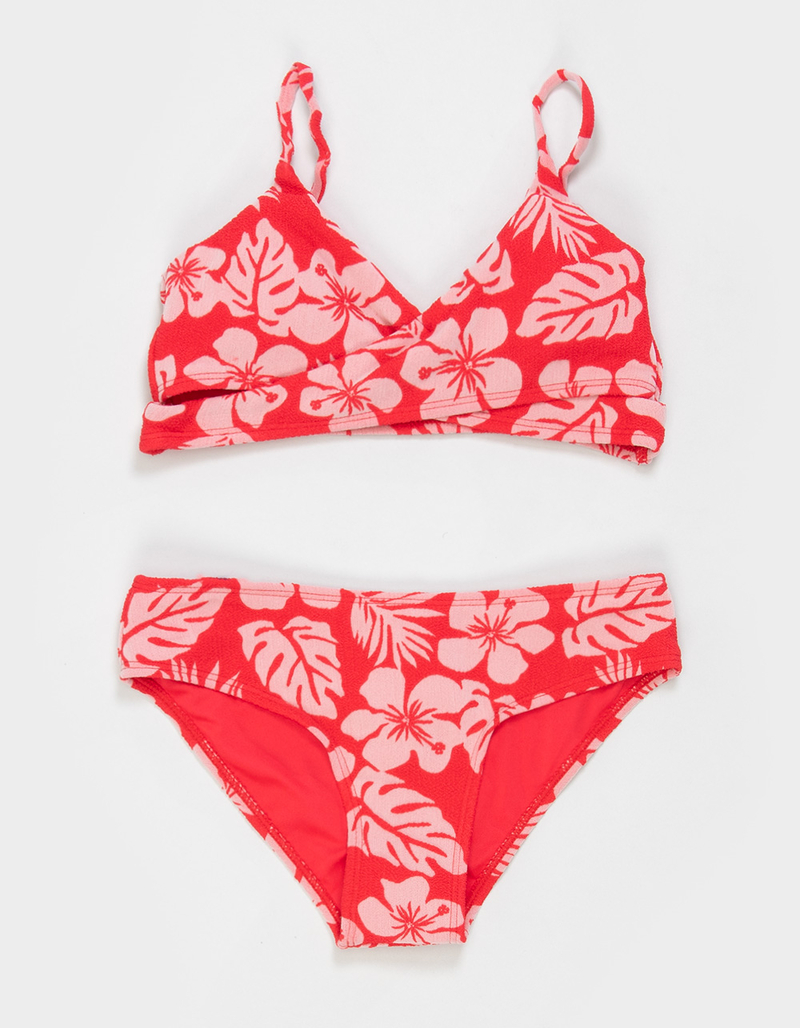 FULL TILT Textured Wrap Girls Bralette Bikini Set - RED | Tillys