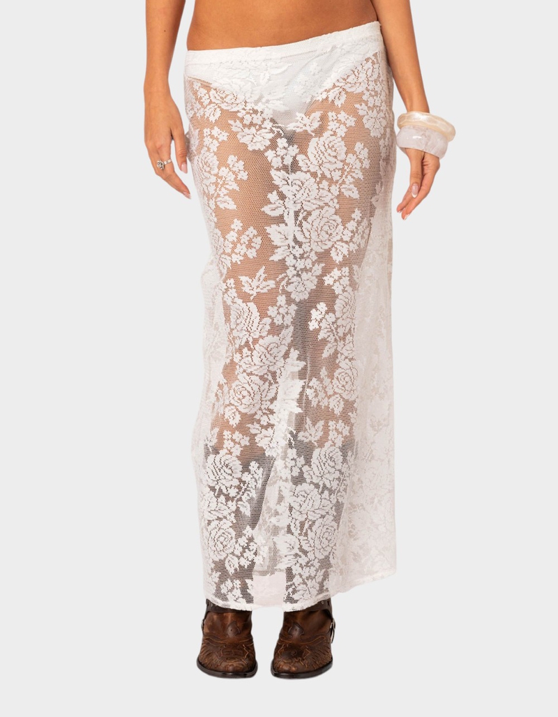 EDIKTED Bess Sheer Lace Maxi Skirt - WHITE - XL | Tillys