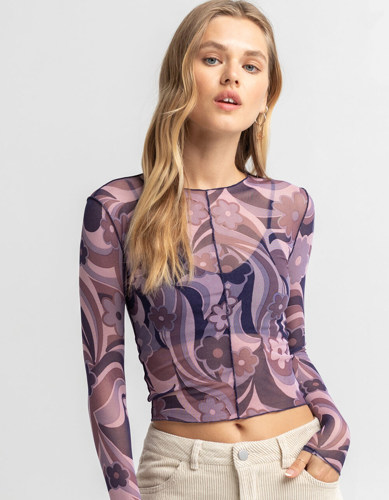 FULL TILT Printed Womens Mesh Tee - PLUM | Tillys