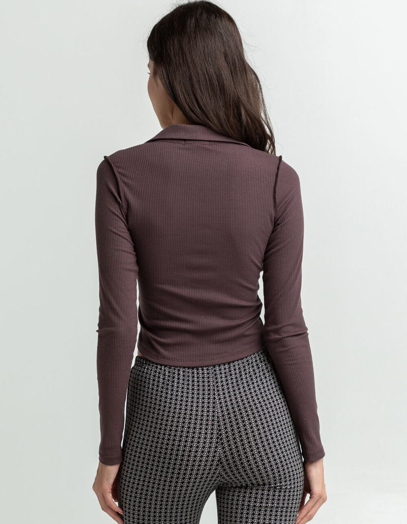 FULL TILT Womens V-Neck Johnny Collar Tee - BROWN | Tillys