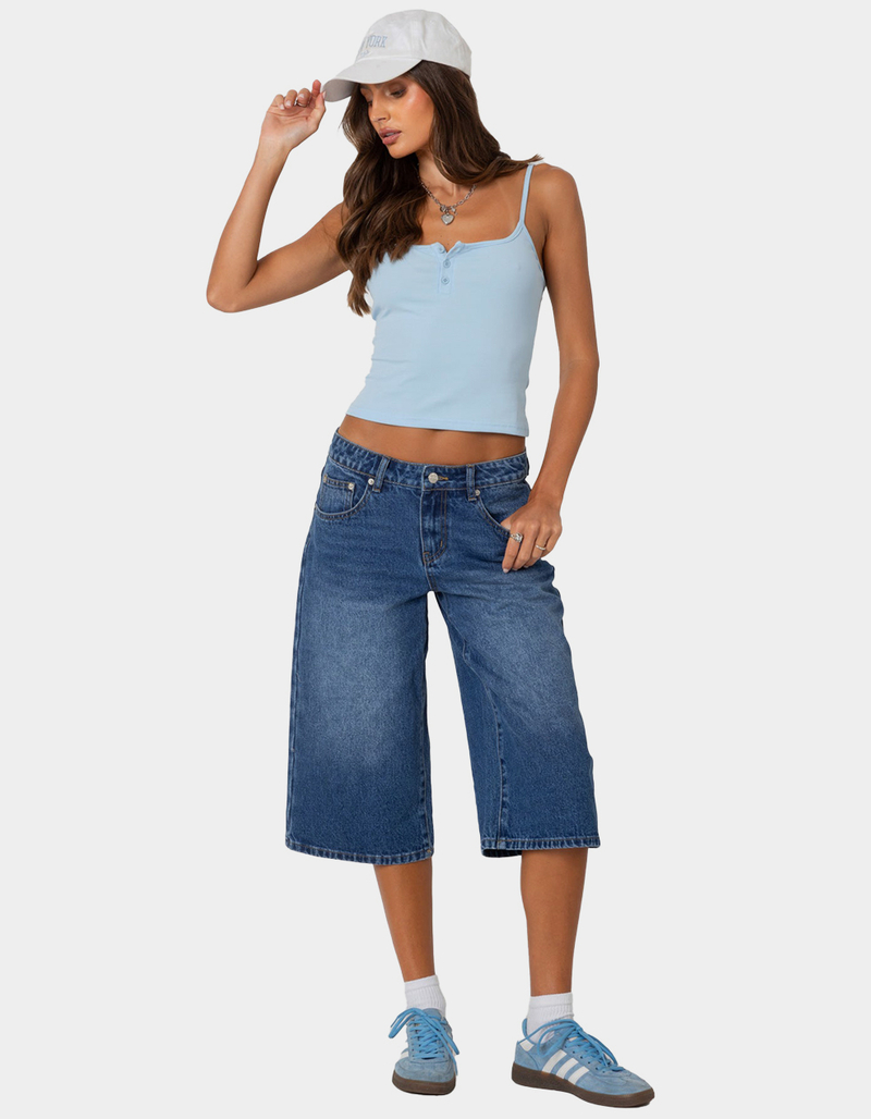 EDIKTED Xtra Long Low Rise Denim Bermuda Shorts - LIGHT BLUE | Tillys