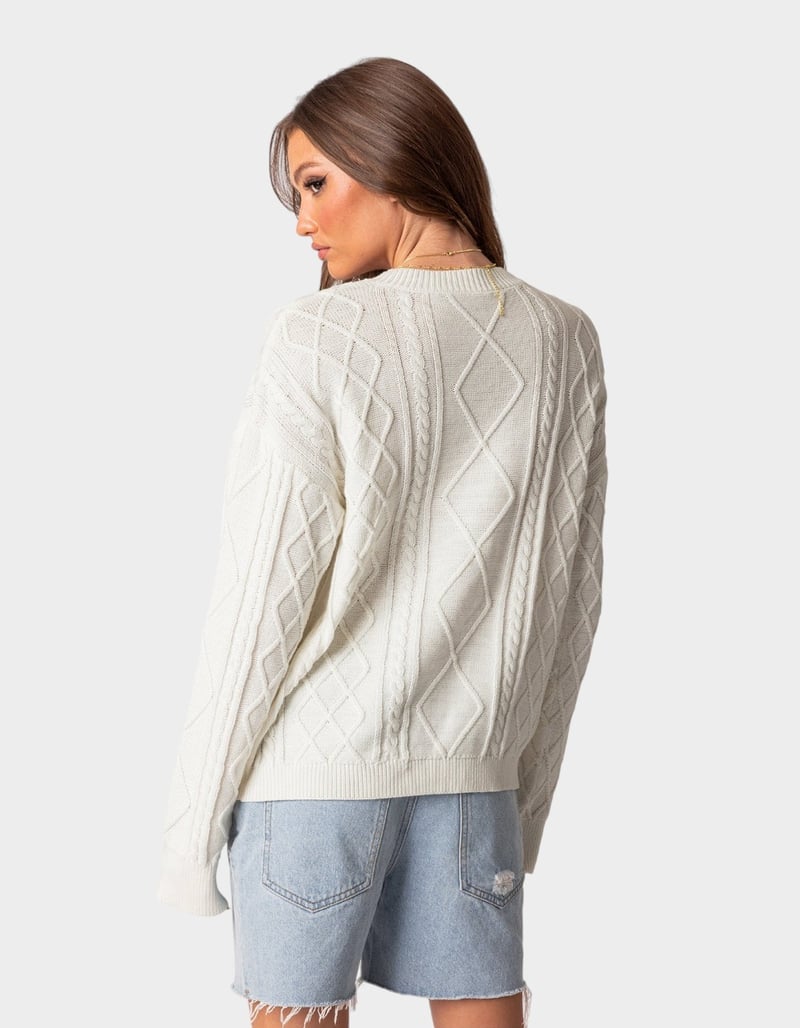 EDIKTED Jessy Cable Knit Oversized Sweater - BEIGE | Tillys