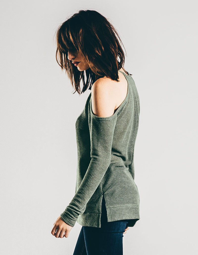 RSQ Waffle Knit Womens Cold Shoulder Top - OLIVE - XL | Tillys