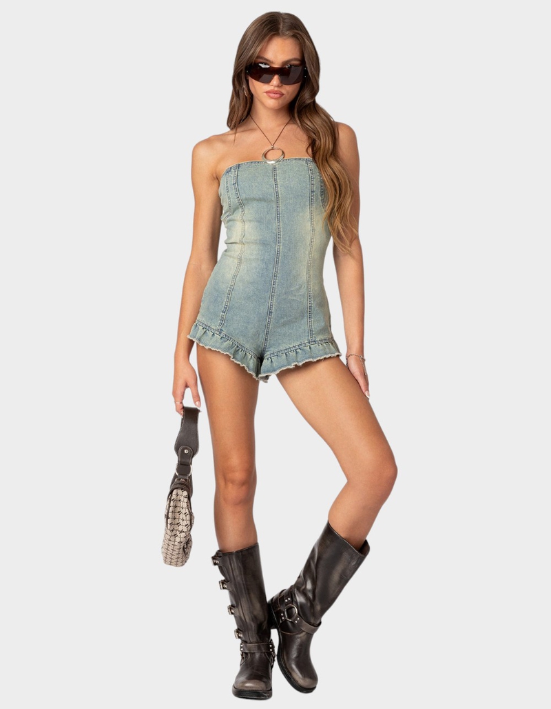 EDIKTED Winnie Washed Denim Romper - LIGHT BLUE | Tillys