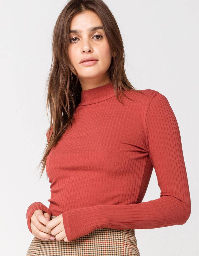 DESTINED Rib Mock Neck Rust Womens Tee - RUST - 359913463