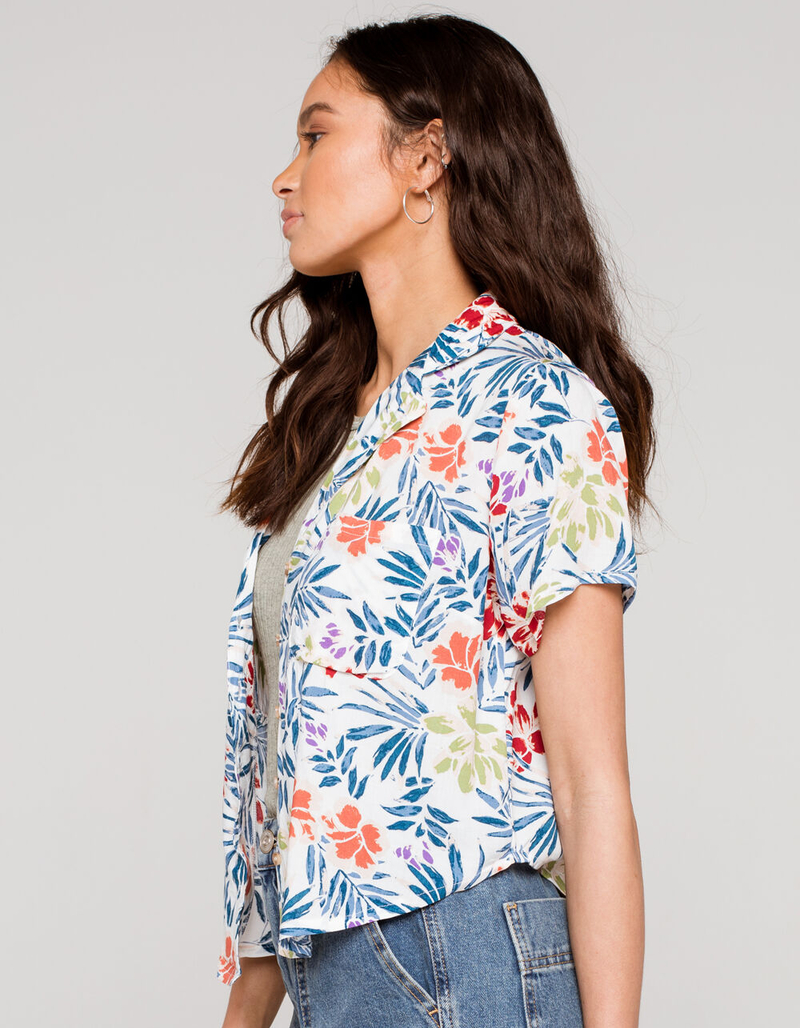 FULL TILT Hawaiian Womens Camp Shirt - CREAM COMBO - XL | Tillys
