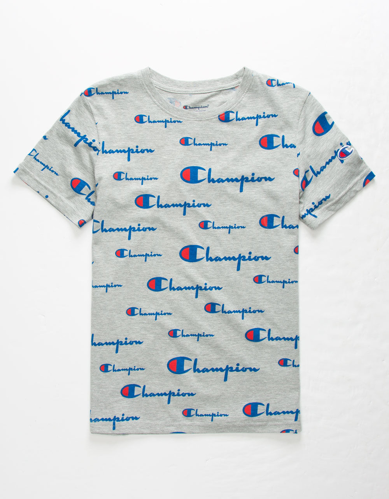 CHAMPION AOP Script Logo Boys T-Shirt - HEATHER GRAY | Tillys