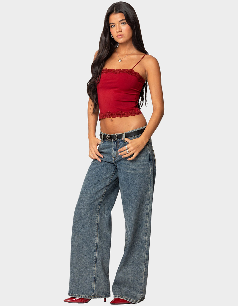 EDIKTED Cruella Lace Trim Tank Top - DK RED | Tillys