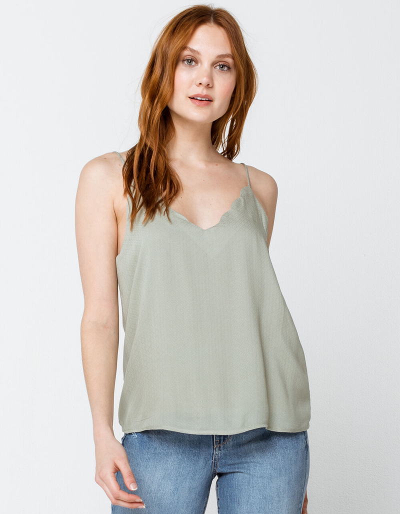 IVY & MAIN Solid Scallop Trim Womens Cami - SAGE - L | Tillys