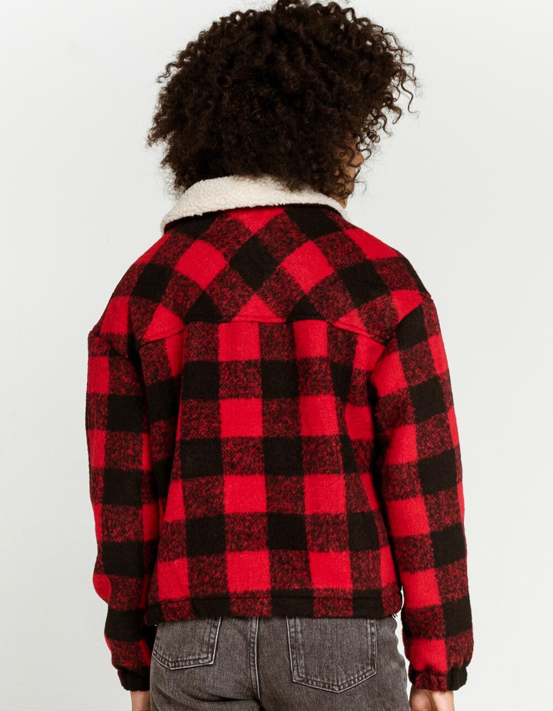 ASHLEY Plaid Sherpa Lined Collared Womens Jacket - BLK/RED - XL | Tillys