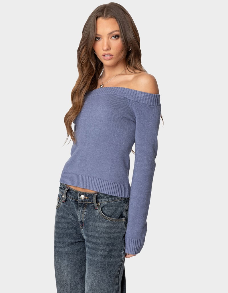 EDIKTED Elona Off Shoulder Knit Top - BLUE | Tillys