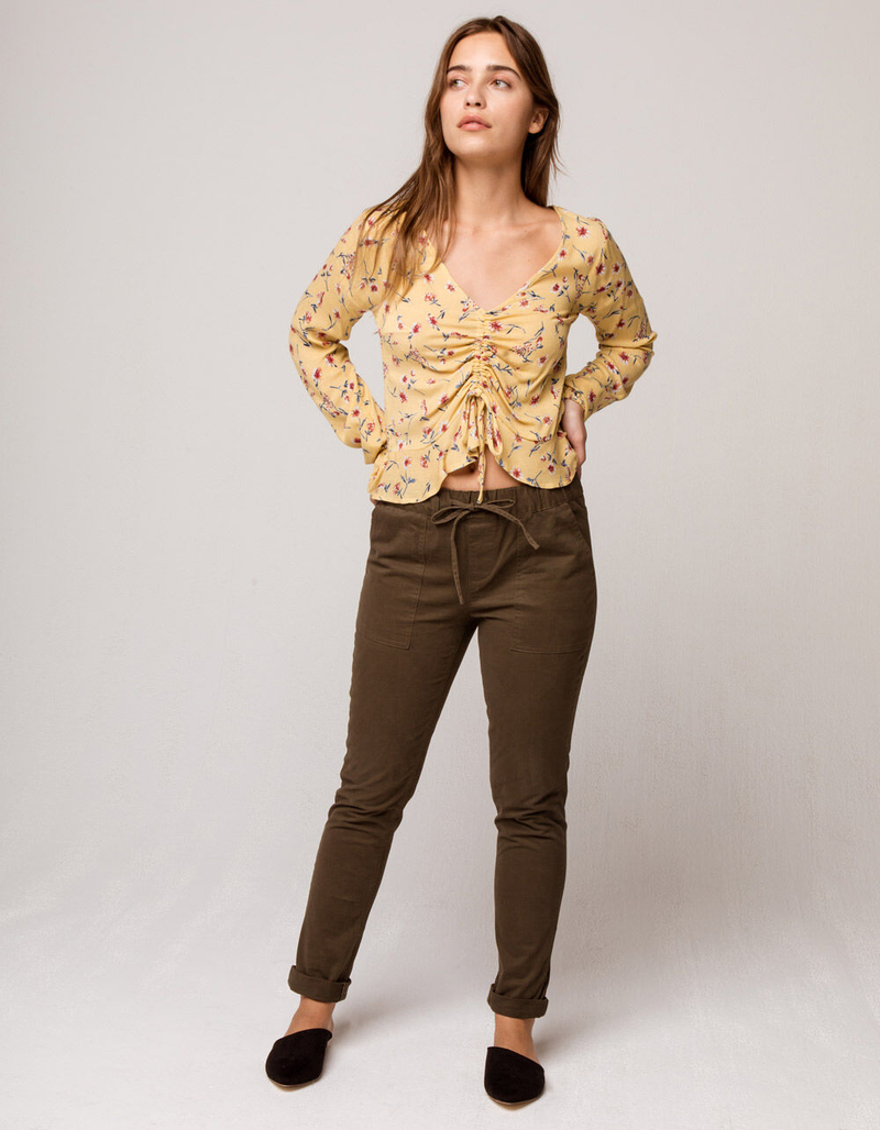 Sky And Sparrow Cinch Front Womens Peplum Top Yellow Combo Tillys