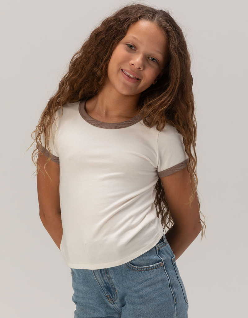 FULL TILT Essentials Girls Ringer Tee - white brown | Tillys