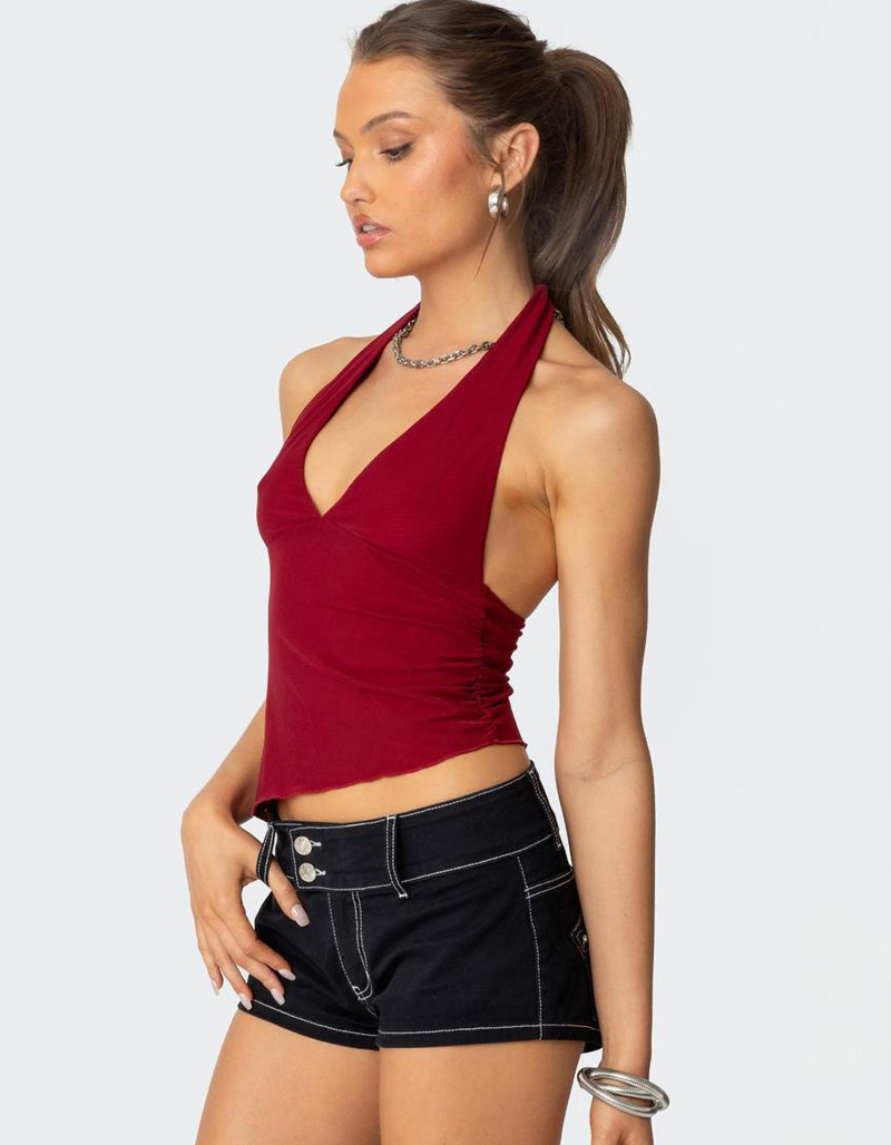 EDIKTED Rhett Asymmetric Hem Halter Top - DK RED - M | Tillys