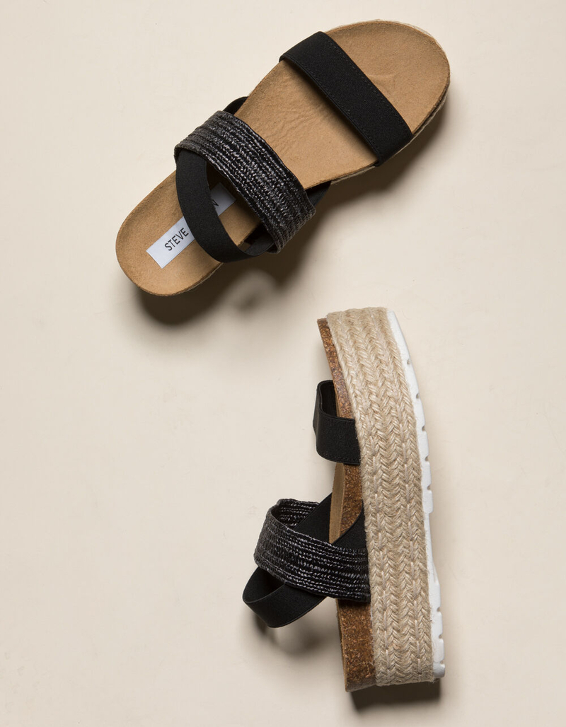 STEVE MADDEN Circa Raffia Elastic Womens Black Flatform Sandals - BLACK ...