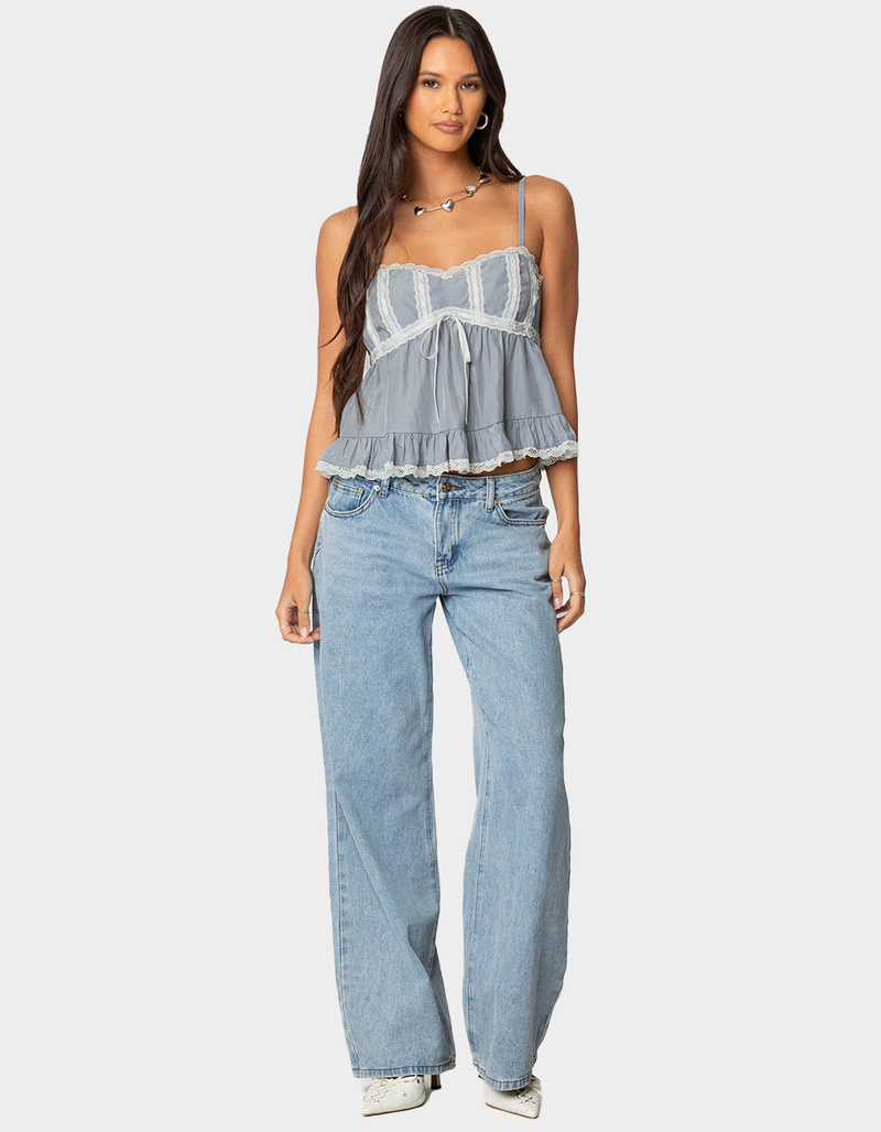 EDIKTED Lace Trim Babydoll Tank Top - GRAY | Tillys