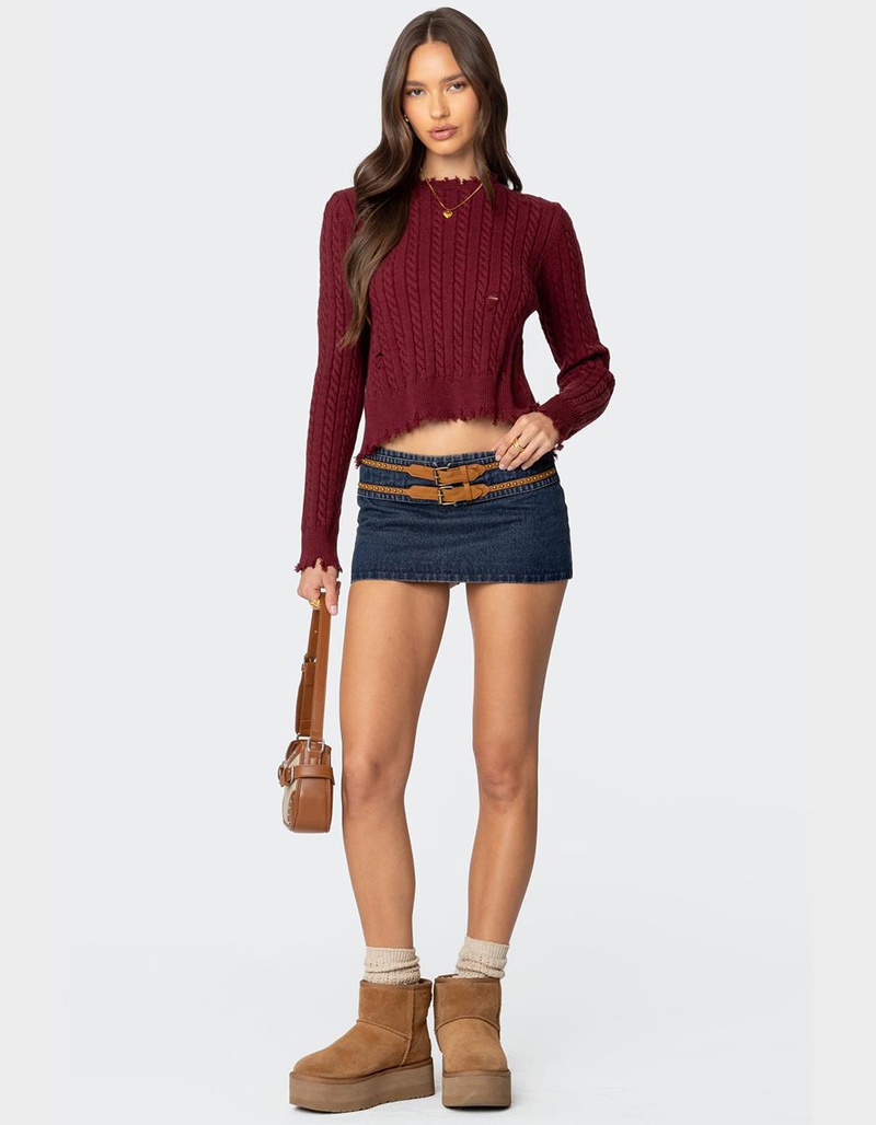 EDIKTED Split Open Back Cable Knit Sweater - DK RED - L | Tillys