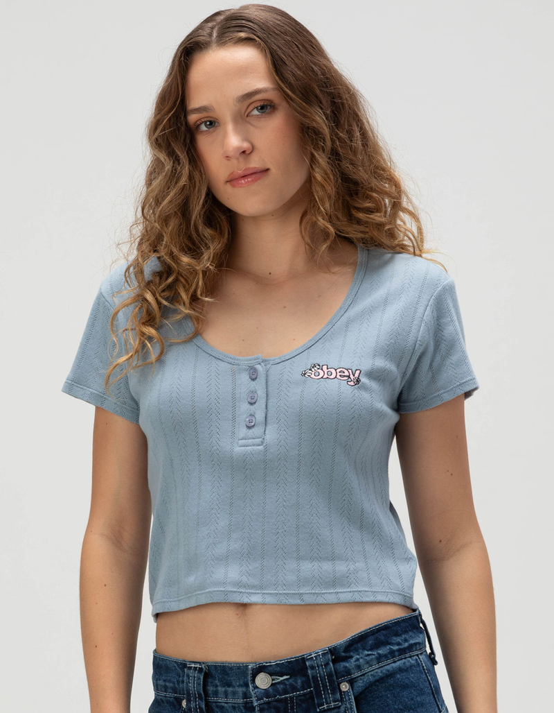 OBEY Alina Womens Baby Placket Tee - LIGHT BLUE - S | Tillys
