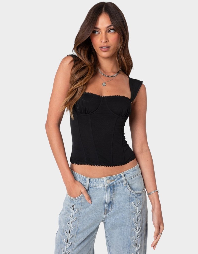 EDIKTED Marcella Wide Strap Mesh Corset - BLACK | Tillys