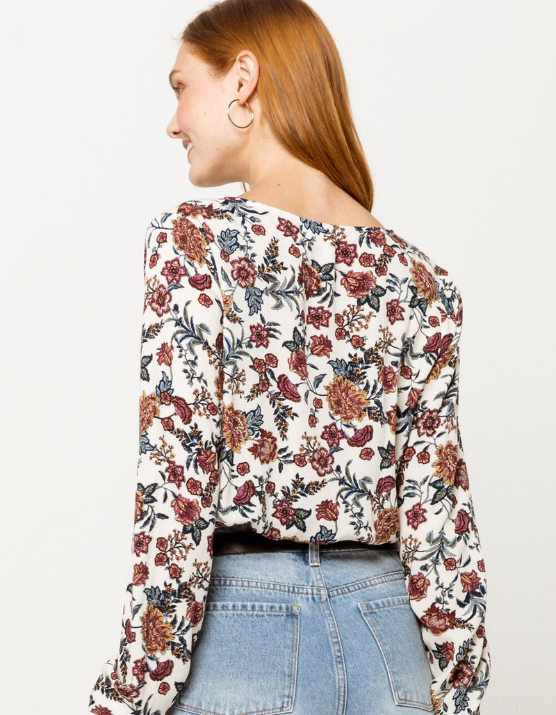 Sky And Sparrow Boho Surplice Wrap Womens Top Cream Combo Xs Tillys