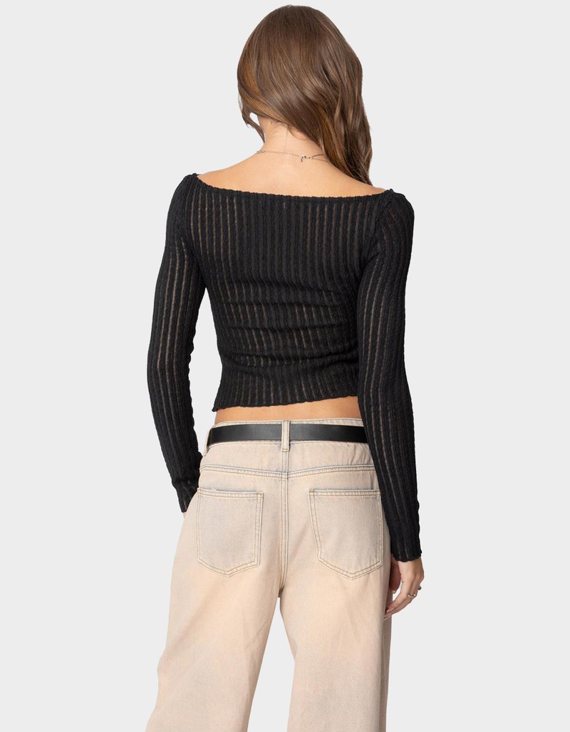 EDIKTED Textured Sheer Boat Neck Top - BLACK | Tillys