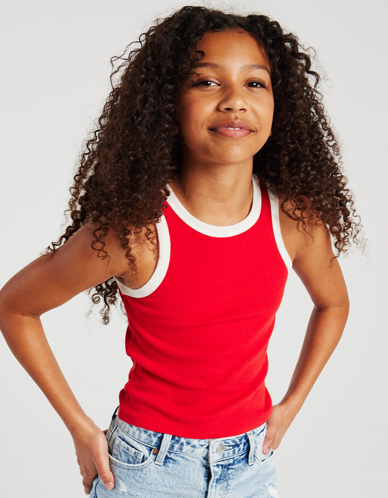 FULL TILT Essentials High Neck Girls Ringer Tank Top - RED COMBO | Tillys