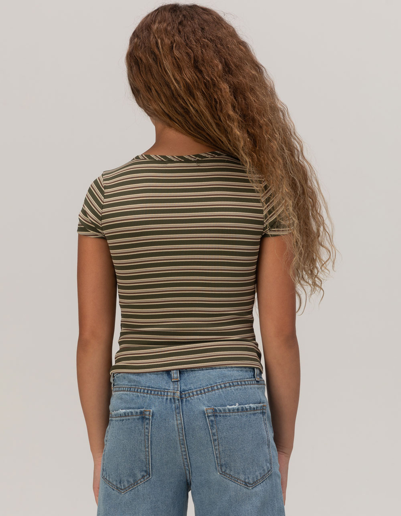 FULL TILT Texture Stripe Girls Henley - OLIVE COMBO | Tillys