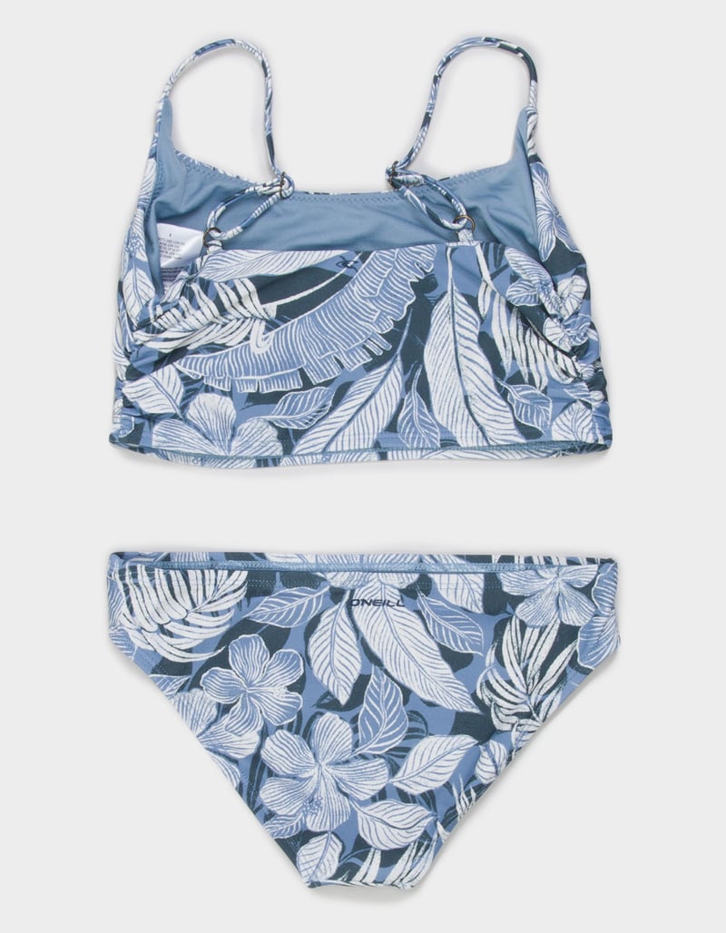 O Neill Palmetto Tropical Ruched Longline Girls Bralette Bikini Set