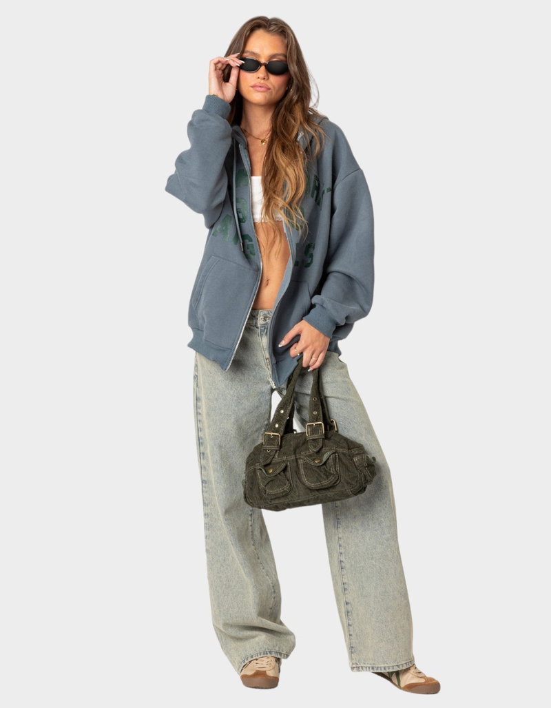 EDIKTED New York Angels Oversized Zip-Up Hoodie - BLUE | Tillys