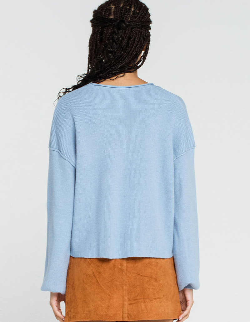SKY AND SPARROW Rib Balloon Sleeve Womens Light Blue Sweater - LIGHT ...