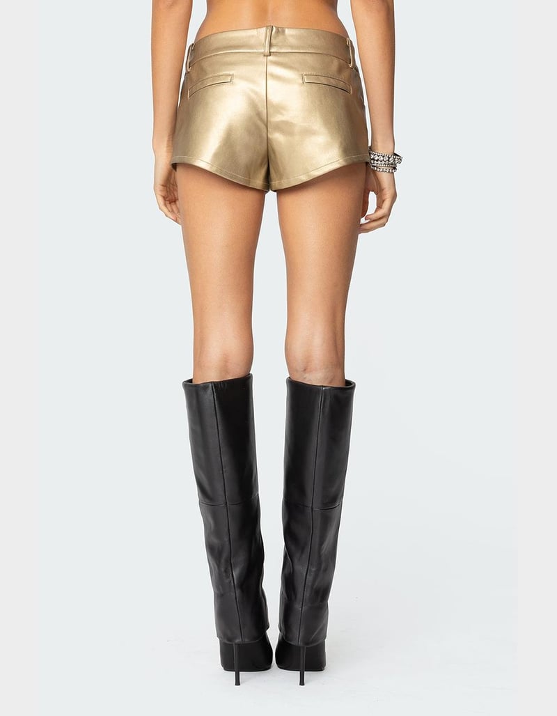 EDIKTED Melodi Faux Leather Micro Shorts - GOLD | Tillys