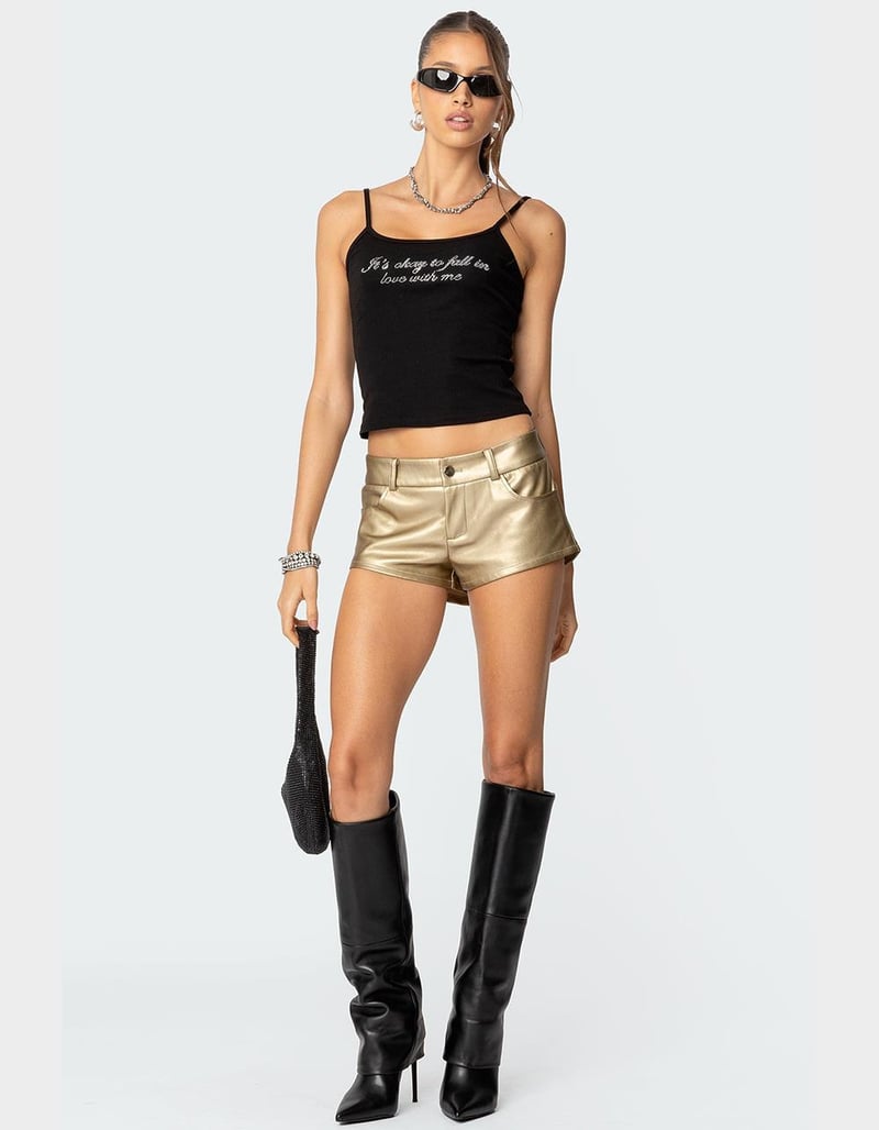 EDIKTED Melodi Faux Leather Micro Shorts - GOLD | Tillys