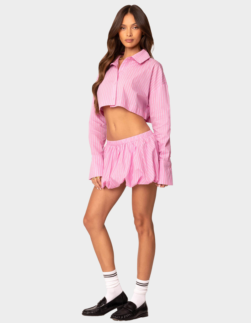 EDIKTED Hila Pinstripe Bubble Mini Skirt - PINK - XL | Tillys