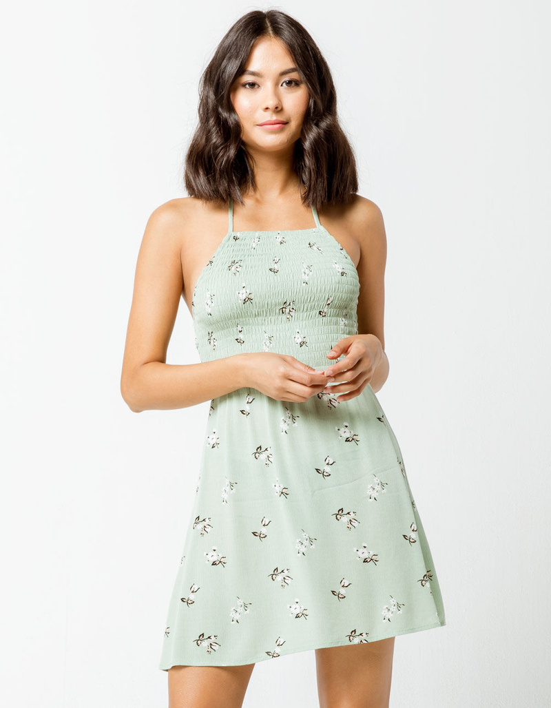 Mimi Chica Floral Smock Square Neck Dress Sage M Tillys