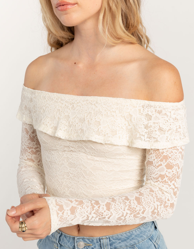 RSQ Lace Off The Shoulder Womens Long Sleeve Top - IVORY | Tillys