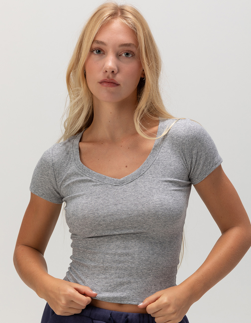 TILLYS V-Neck Rib Womens Tee - HEATHER GRAY | Tillys