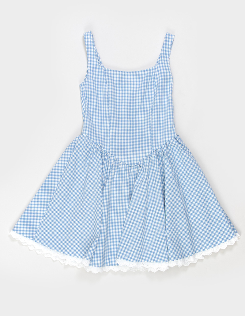 FULL TILT Gingham Drop Waist Girls Dress - LIGHT BLUE - S | Tillys