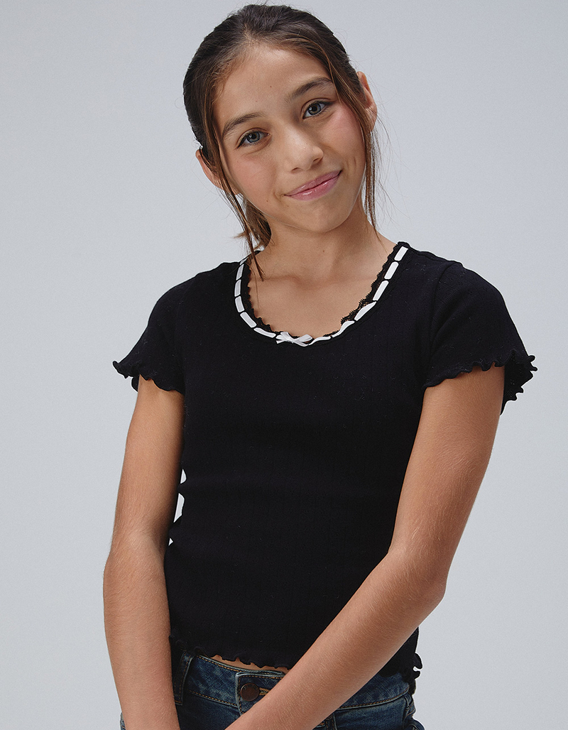 RSQ Girls Pointelle Lace Trim Top - BLACK | Tillys