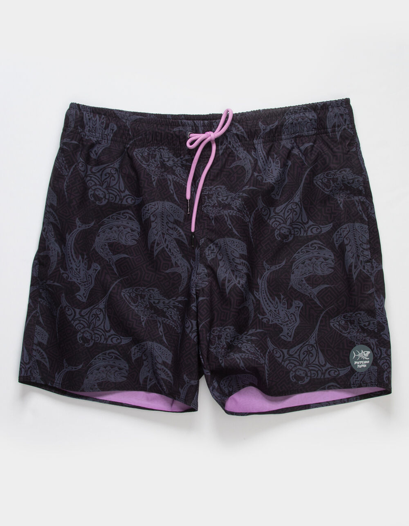 PSYCHO TUNA Tribal Fish Mens Volley Shorts - BLACK | Tillys