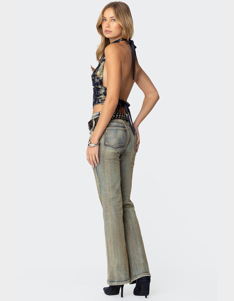 EDIKTED Paz Printed Mesh Top - NAVY - XL | Tillys