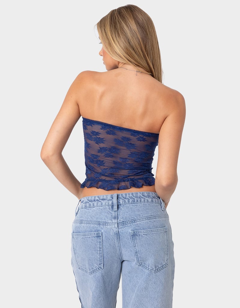EDIKTED Ballet Sheer Lace Tube Top - NAVY | Tillys