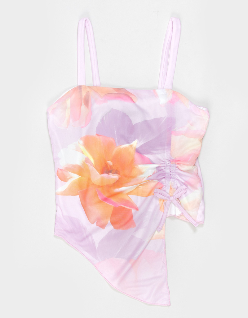 TRUCE Flower Mesh Cinch Girls Top - PINK COMBO - XL | Tillys
