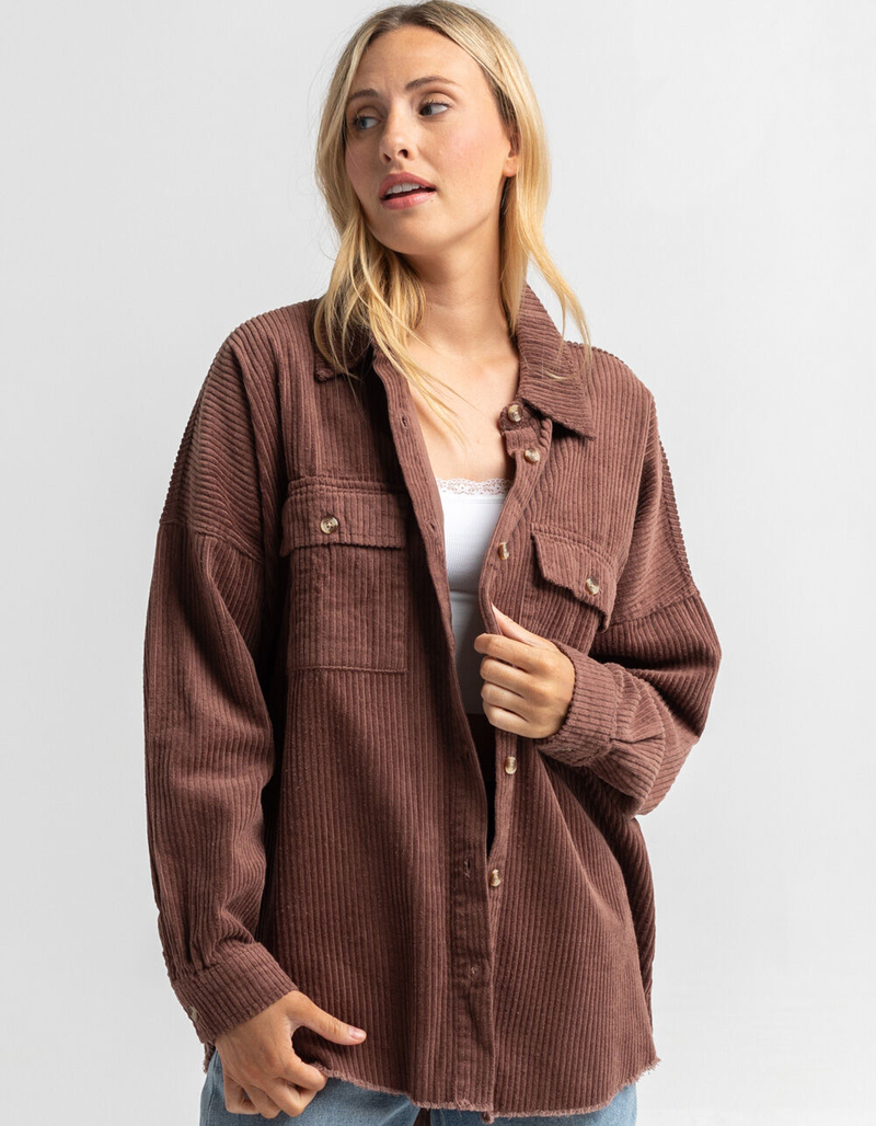 RSQ Raw Edge Cord Womens Shacket - BROWN | Tillys